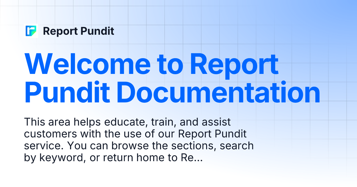 Welcome to Report Pundit Documentation | Report Pundit